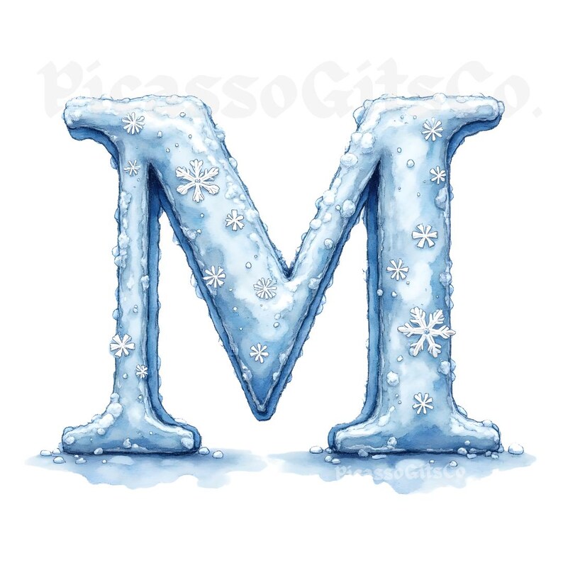 Snowflake Frost Alphabet PNG | Icy Blue Letters A–Z | Watercolor Winter ...