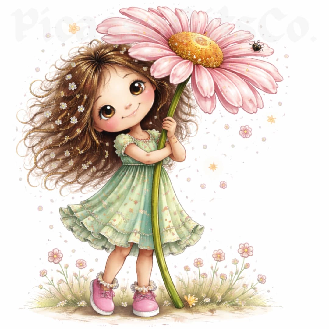 Whimsical Girl Clipart Bundle, Cute Watercolor Girl PNG, Kids ...