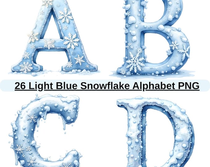 Winter Snowflake Alphabet Clipart: Blue Invitation Letters (PNG ...