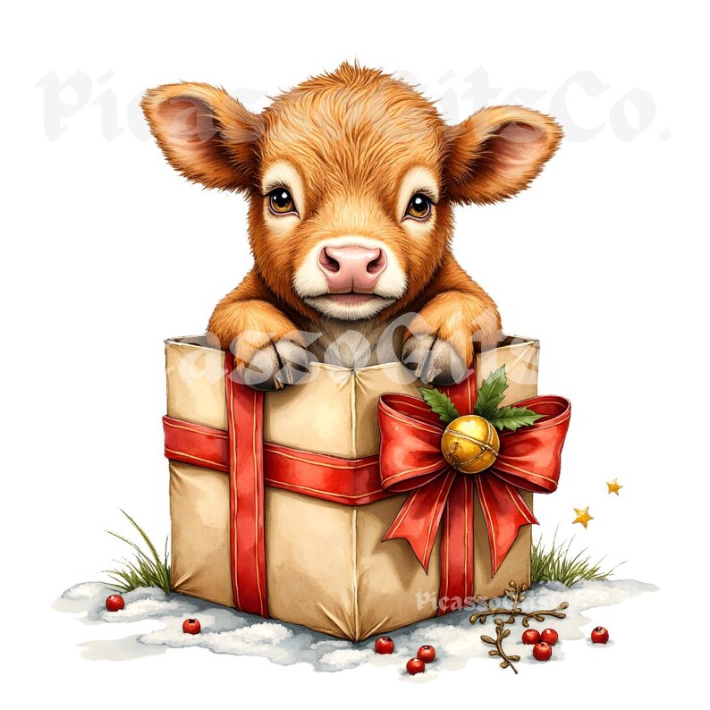 Watercolor Christmas Baby Highland Cow Clipart Bundle (digital Download ...