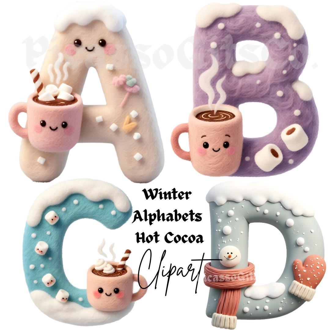 Hot Cocoa Winter Alphabet Clipart – Felt A-Z & 0-9 (PNG Digital ...
