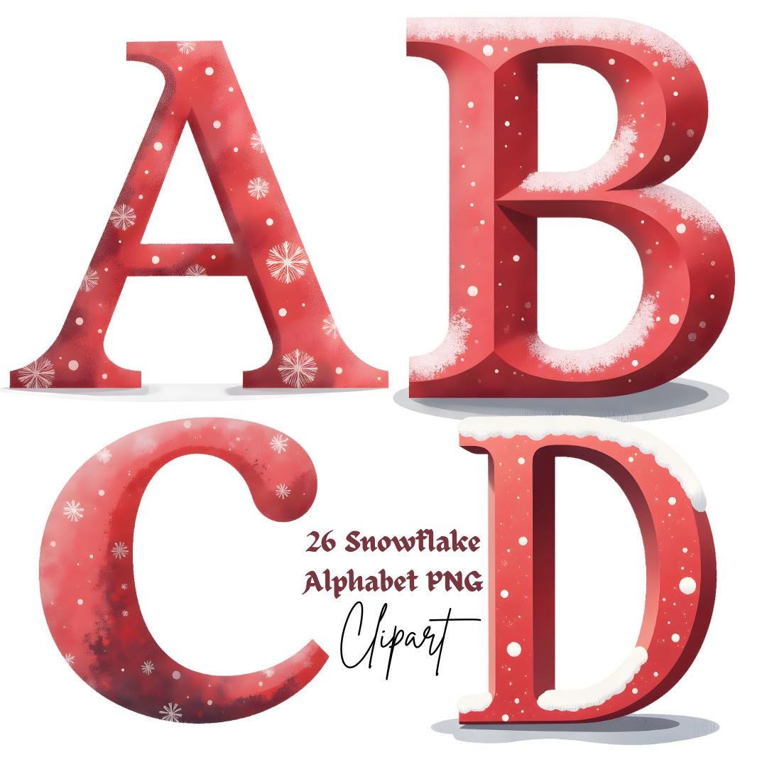 Red Snowflake Alphabet PNG | Christmas Letter Clipart A–Z | Winter ...
