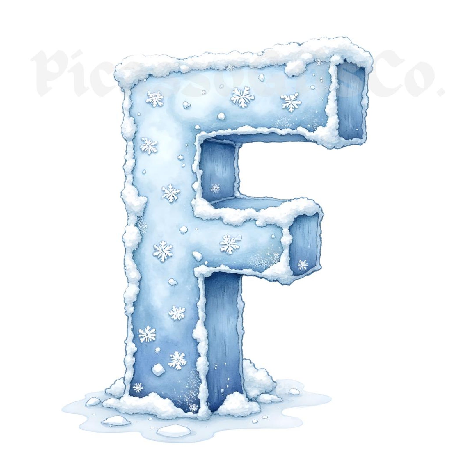 Snowflake Frost Alphabet PNG | Icy Blue Letters A–Z | Watercolor Winter ...
