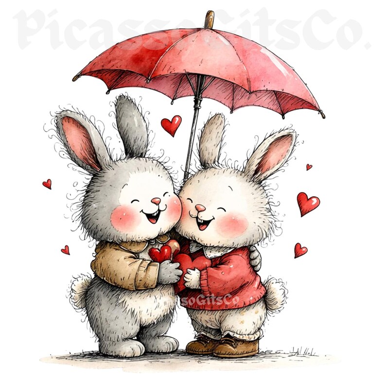 Watercolor Valentine Bunny Clipart, Couple Pngs (digital Download ...