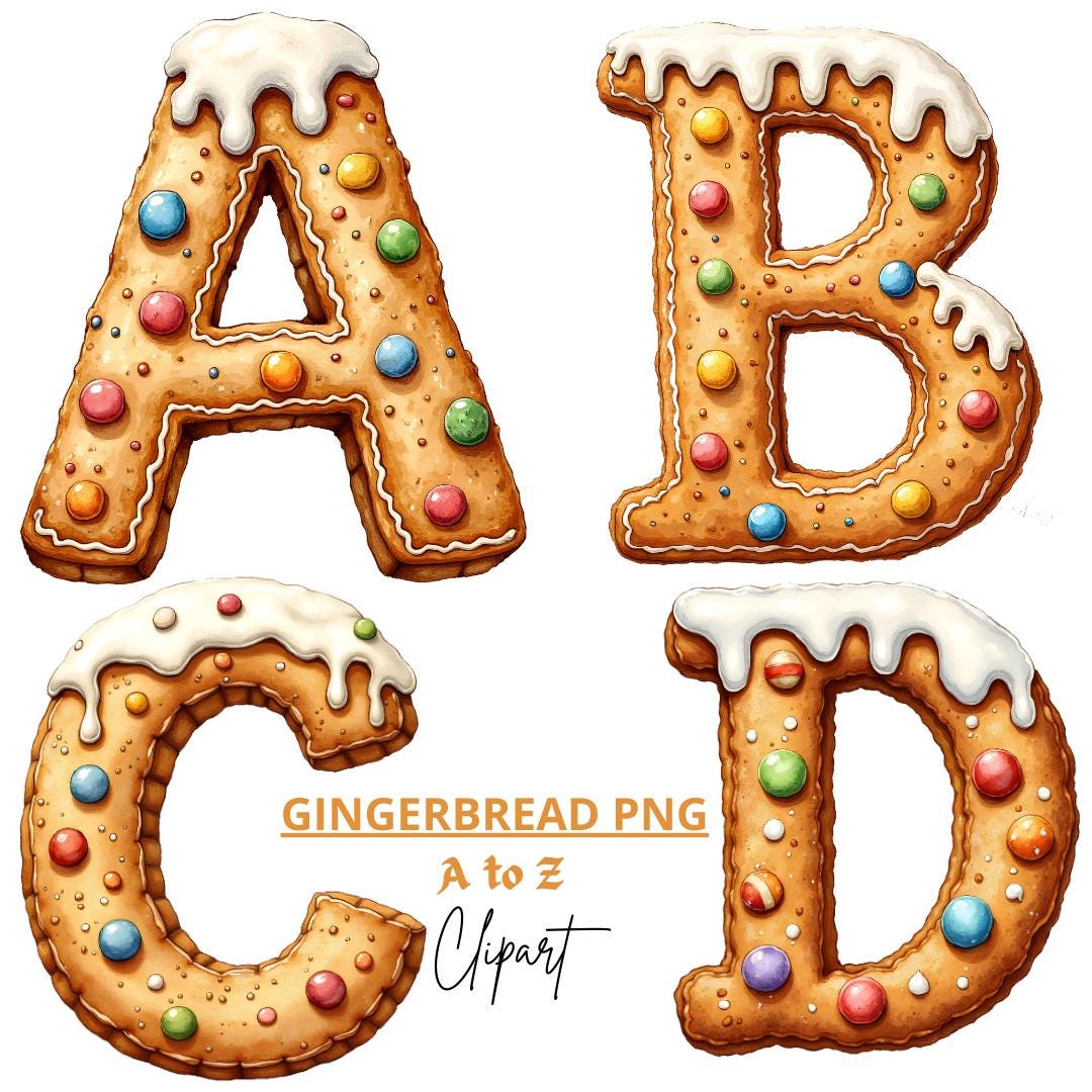 Gingerbread Alphabet PNG | Christmas Cookie Letters A–Z | Digital ...