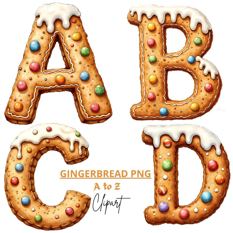 Gingerbread Alphabet PNG | Christmas Cookie Letters A–Z | Digital ...