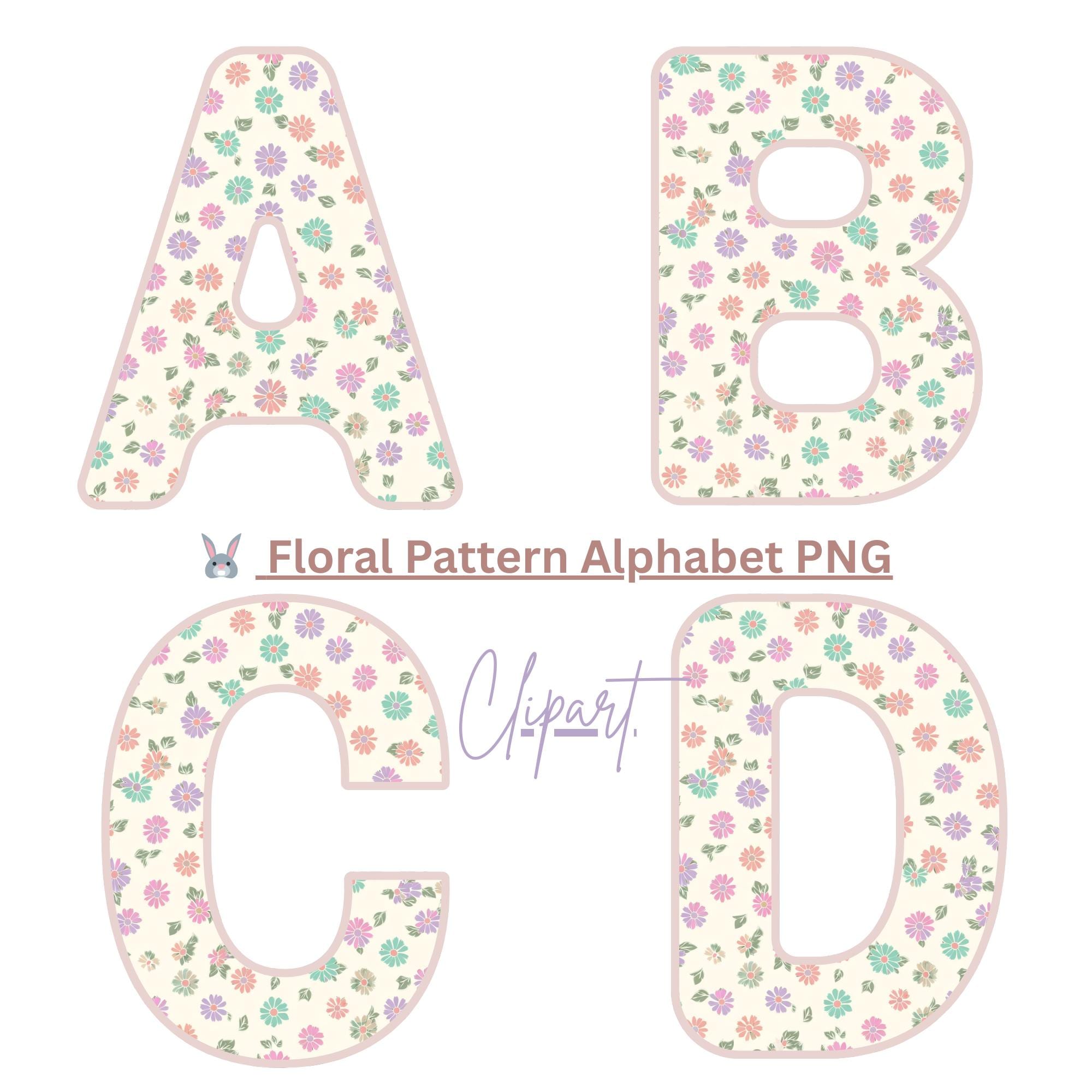Floral Alphabet PNG, Seamless Pastel Pattern Letters A-Z, Spring Flower ...