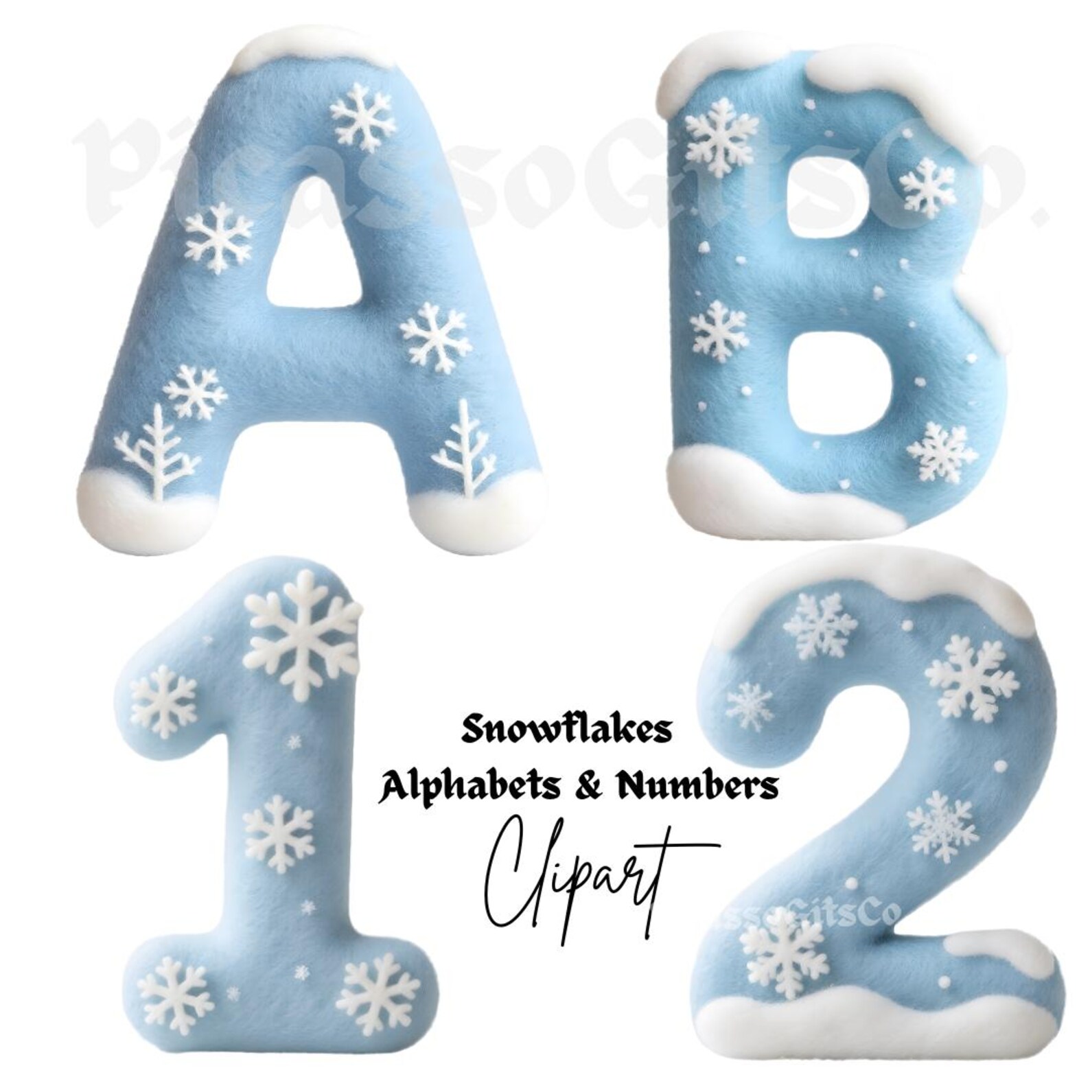 Soft Felt Winter Alphabet & Numbers Clipart – Cozy Snowflake Letters A ...