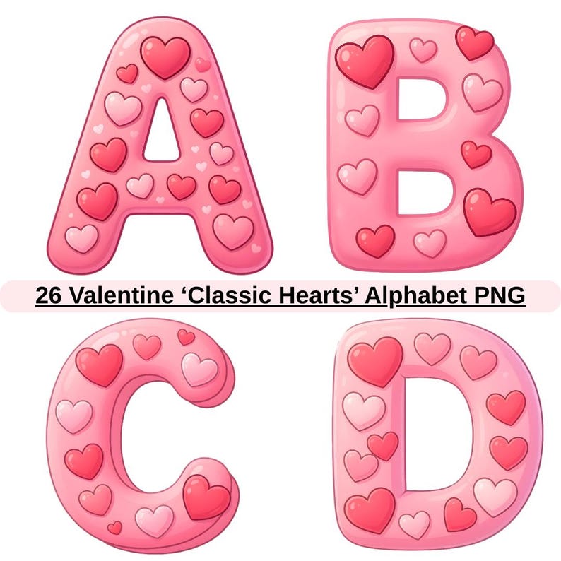 Valentine Heart Alphabet PNG – Classic Letters Clipart (digital ...