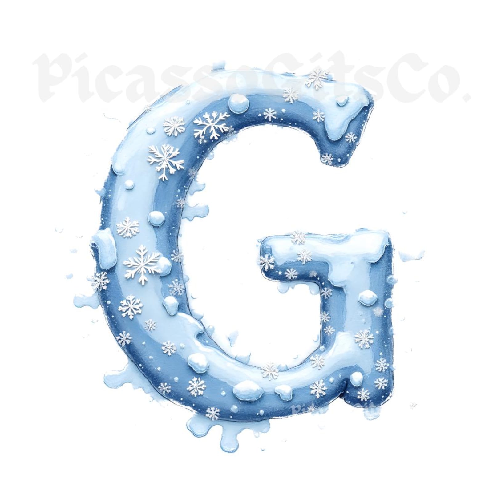 Snowflake Frost Alphabet PNG | Icy Blue Letters A–Z | Watercolor Winter ...