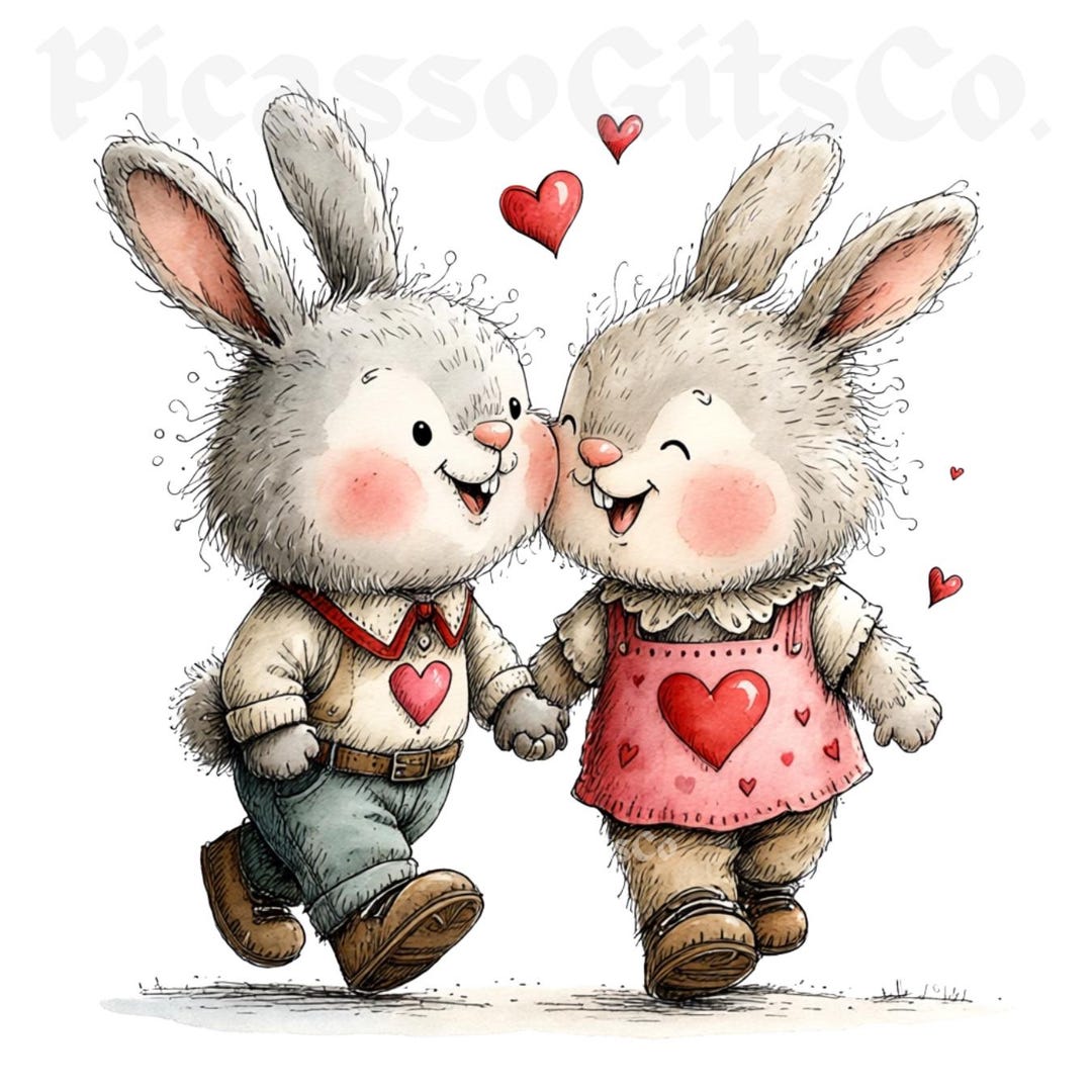 Watercolor Valentine Bunny Clipart, Couple Pngs (digital Download ...