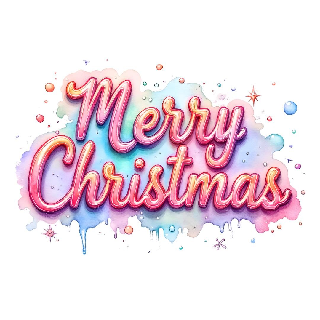 Merry Christmas Watercolor Clipart | Festive Holiday PNG (digital ...