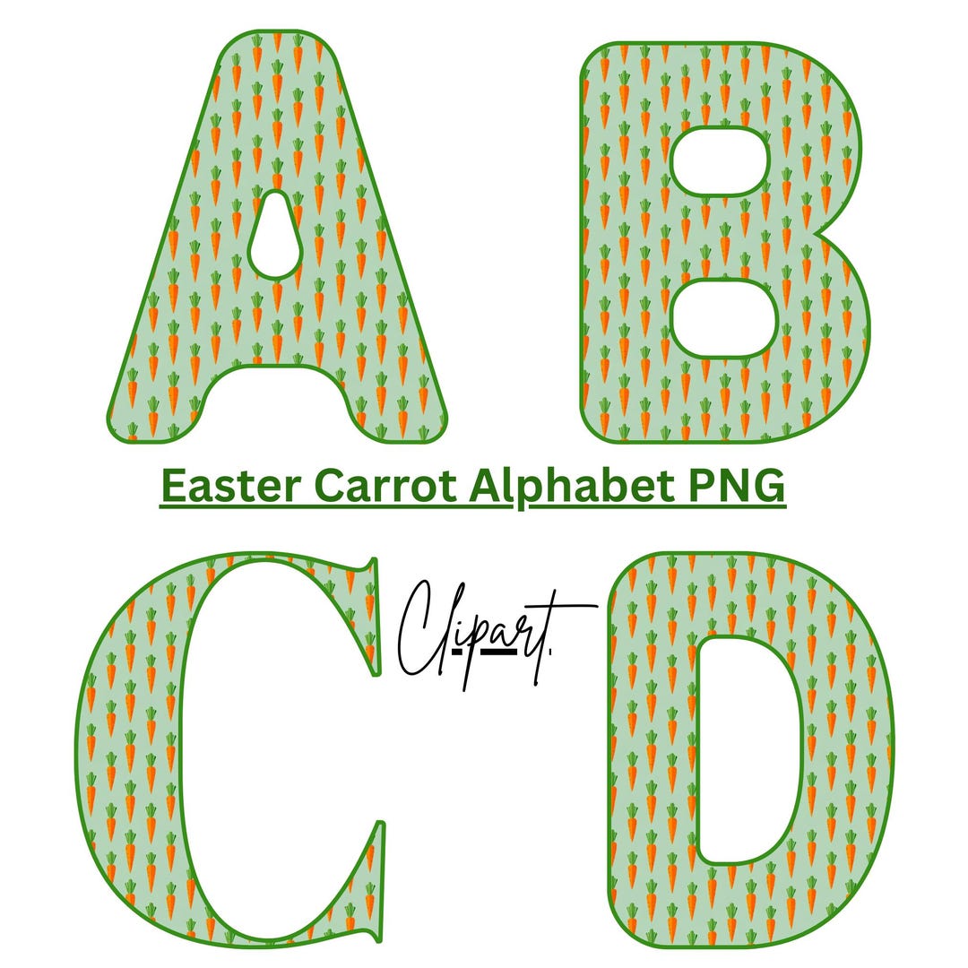Easter Alphabet PNG Bundle, Carrot Pattern Letters A-Z, Spring Carrot ...