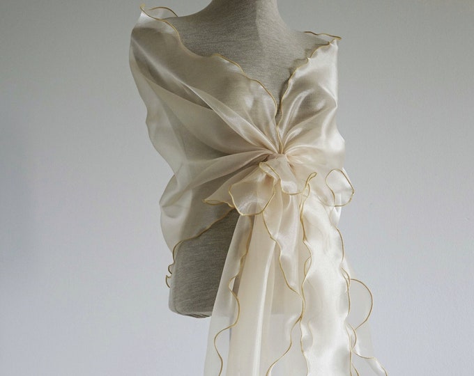 Evening Shawl, Woman Wrap, Champagne Organza Shawl. Organza Cover Up ...