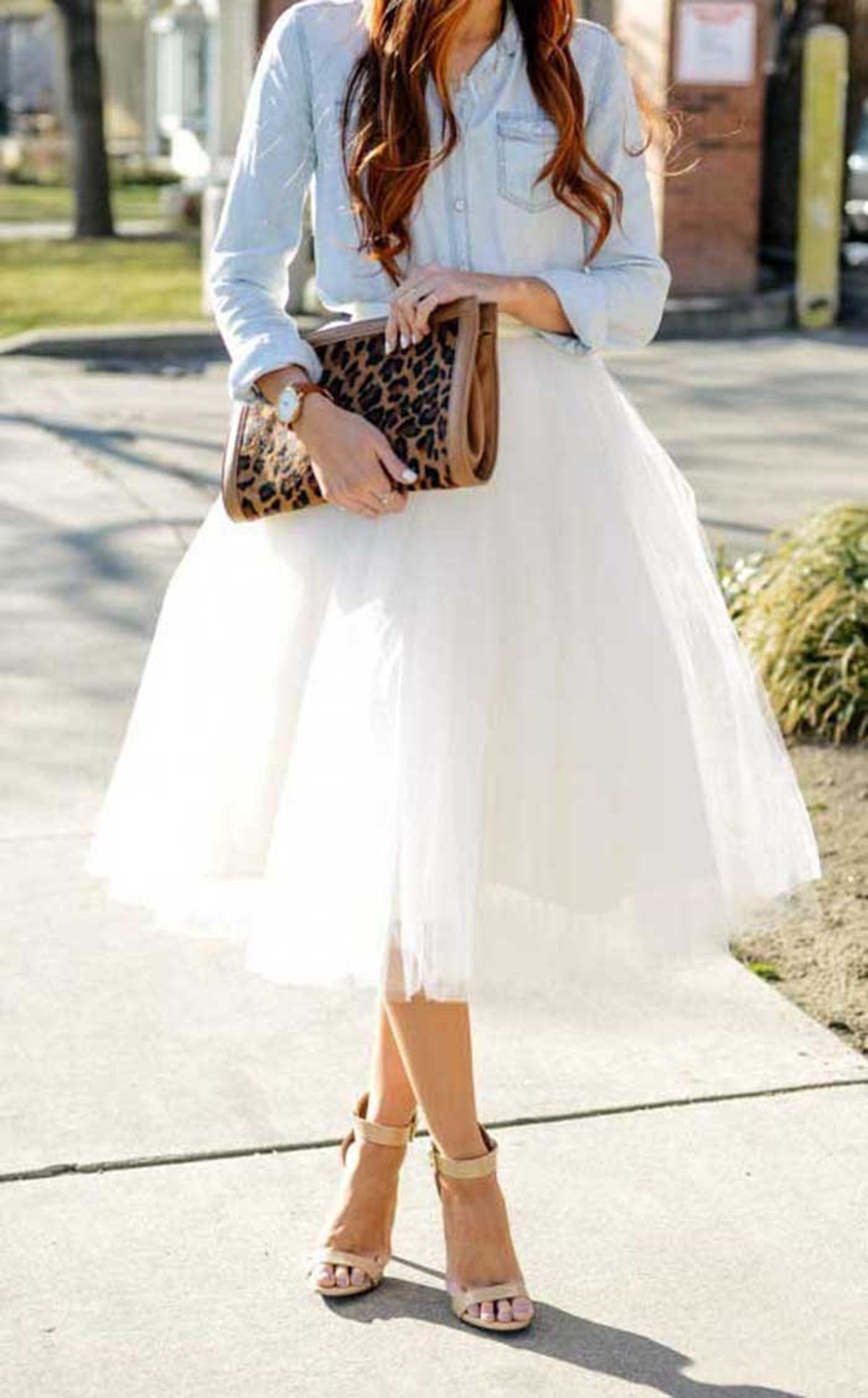 White Tulle Skirt.tea Length Tulle Skirt. Woman Tulle Skirt. Tulle ...