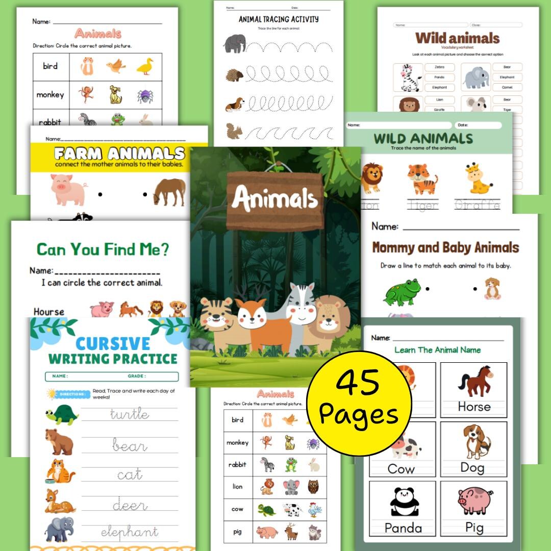 Animals Activity Worksheets for Kids, Preschool & Kindergarten ...