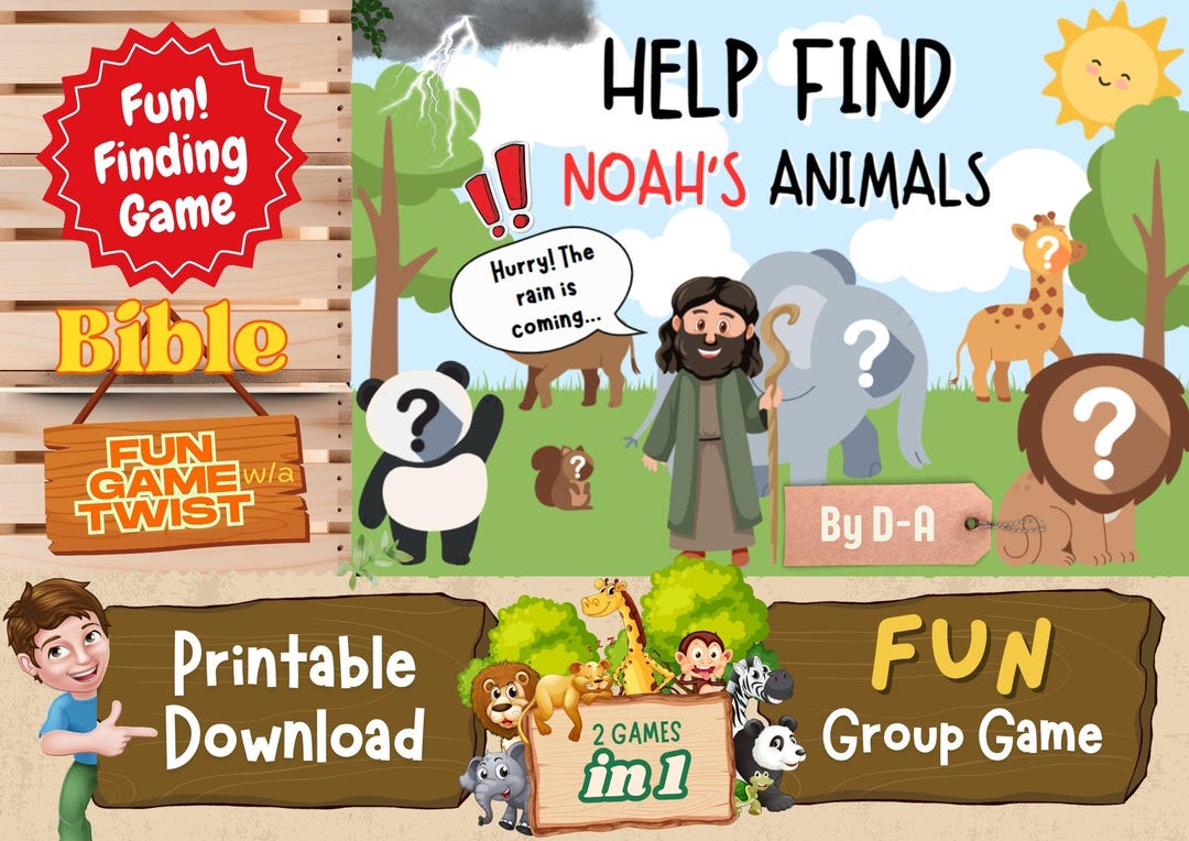 Noah's Ark Printable for Kids, Help Find Noah's Animals, Noah's Ark Bible Fun Finding Game ...