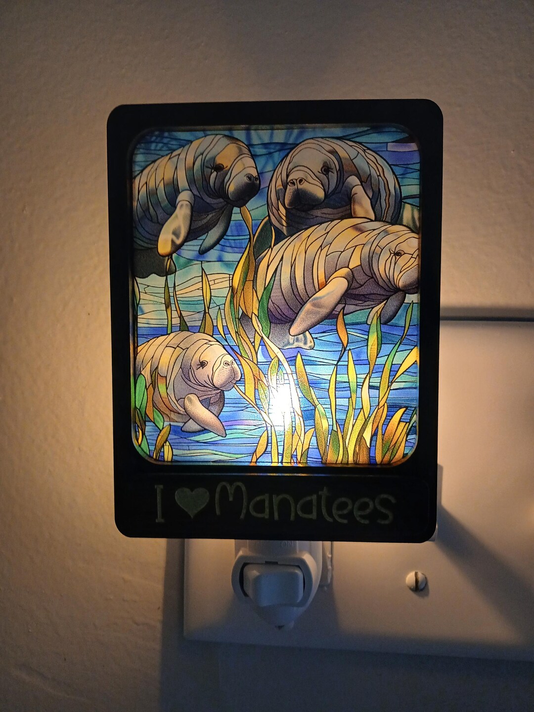 Faux Stained Glass Manatee Night Light: Engraved Ocean Decor - Etsy