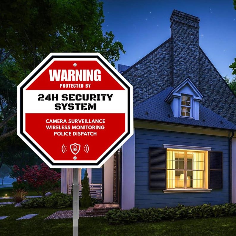 Warning Alarm Surveillance Metal Plate Yard Sign Security Camera System ...