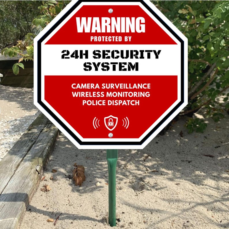 Warning Alarm Surveillance Metal Plate Yard Sign Security Camera System ...