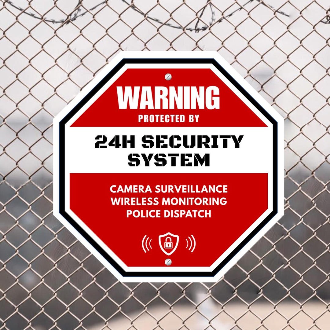 Warning Alarm Surveillance Metal Plate Yard Sign Security Camera System ...
