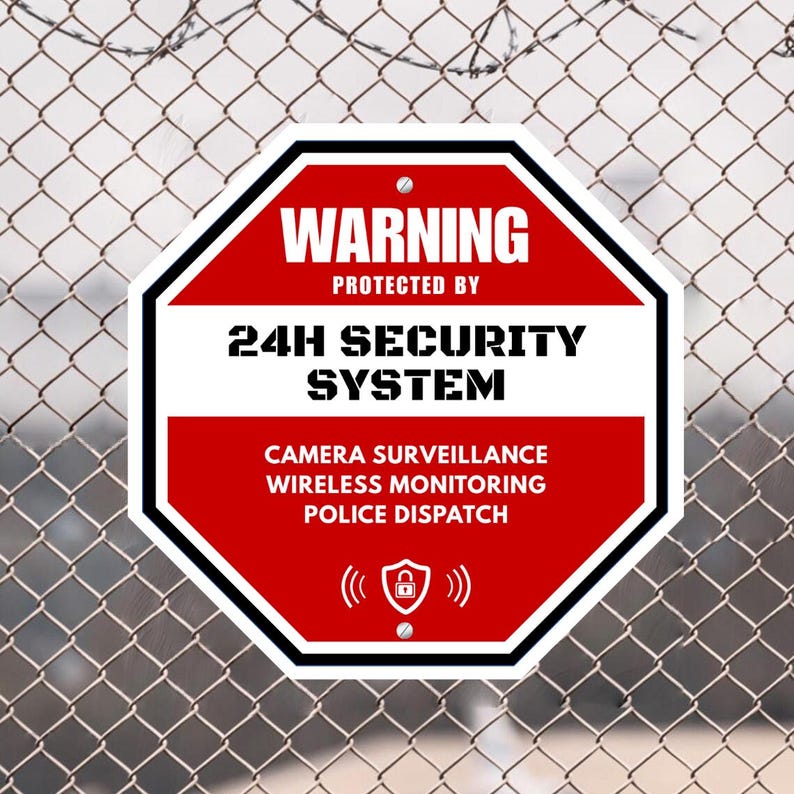 Warning Alarm Surveillance Metal Plate Yard Sign Security Camera System ...