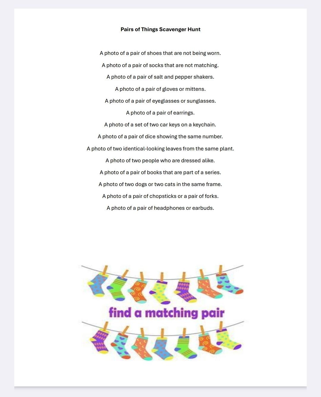 Pairs Themed Scavenger Hunt - Etsy