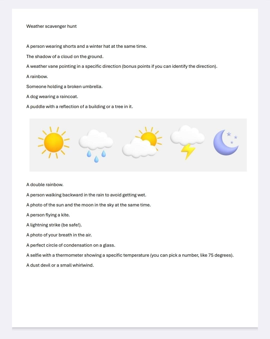 Weather Themed Scavenger Hunt - Etsy