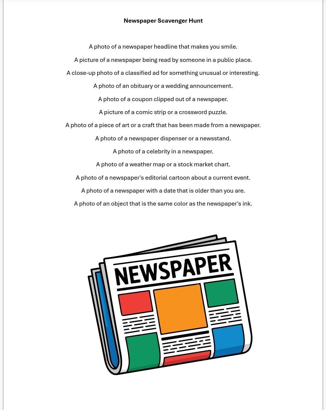Newspaper Themed Scavenger Hunt - Etsy