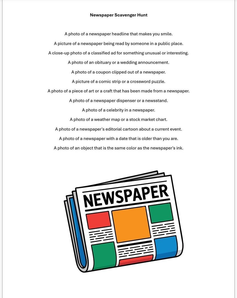 Newspaper Themed Scavenger Hunt - Etsy