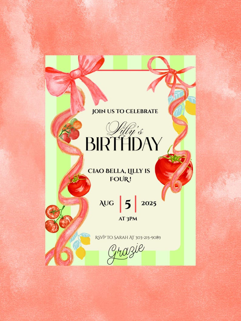 Italian Summer Birthday Invitation | Editable Canva Template | Lemon ...