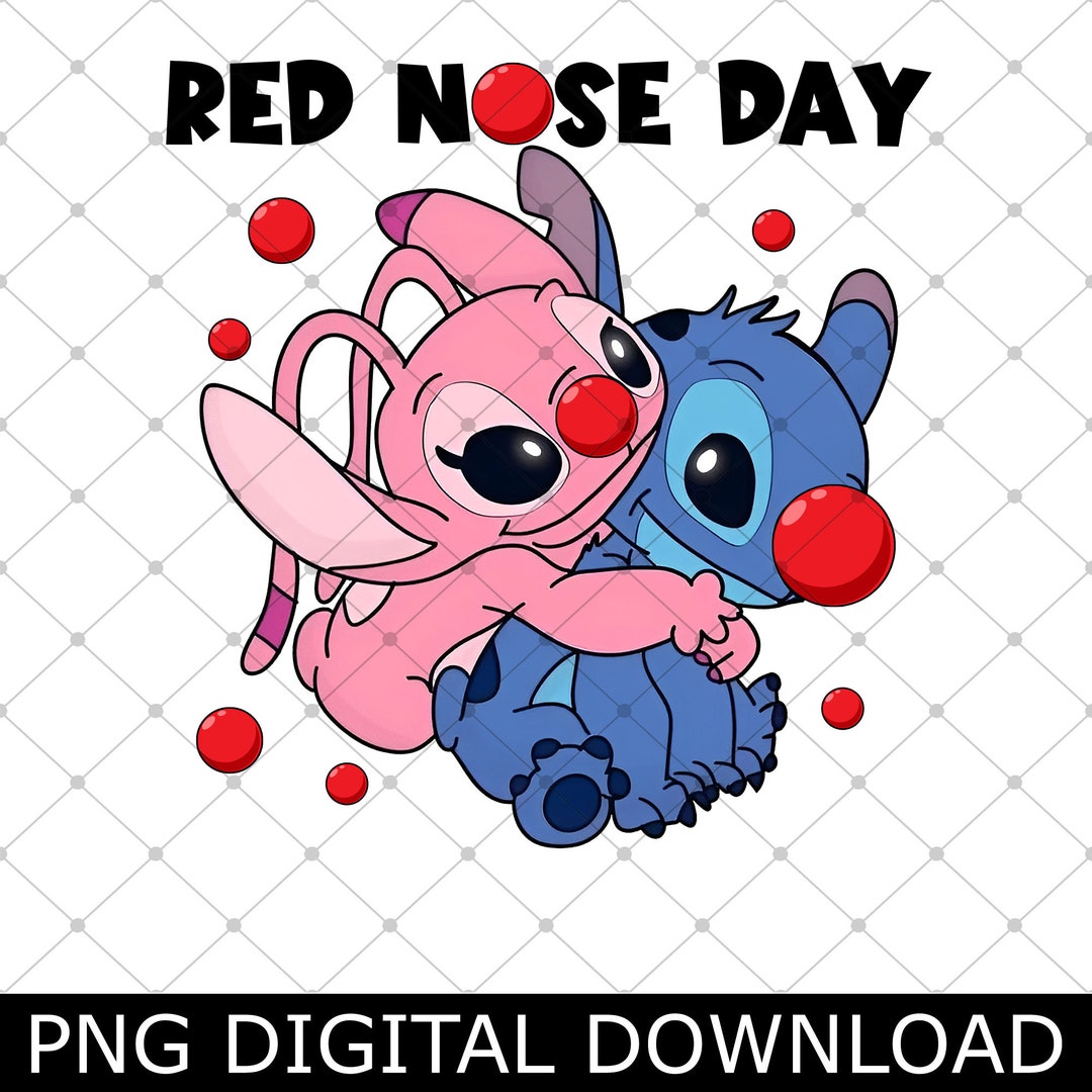 Stitch and Angel Red Nose Day 2024 Png, Stitch Red Nose Day Png, Red ...