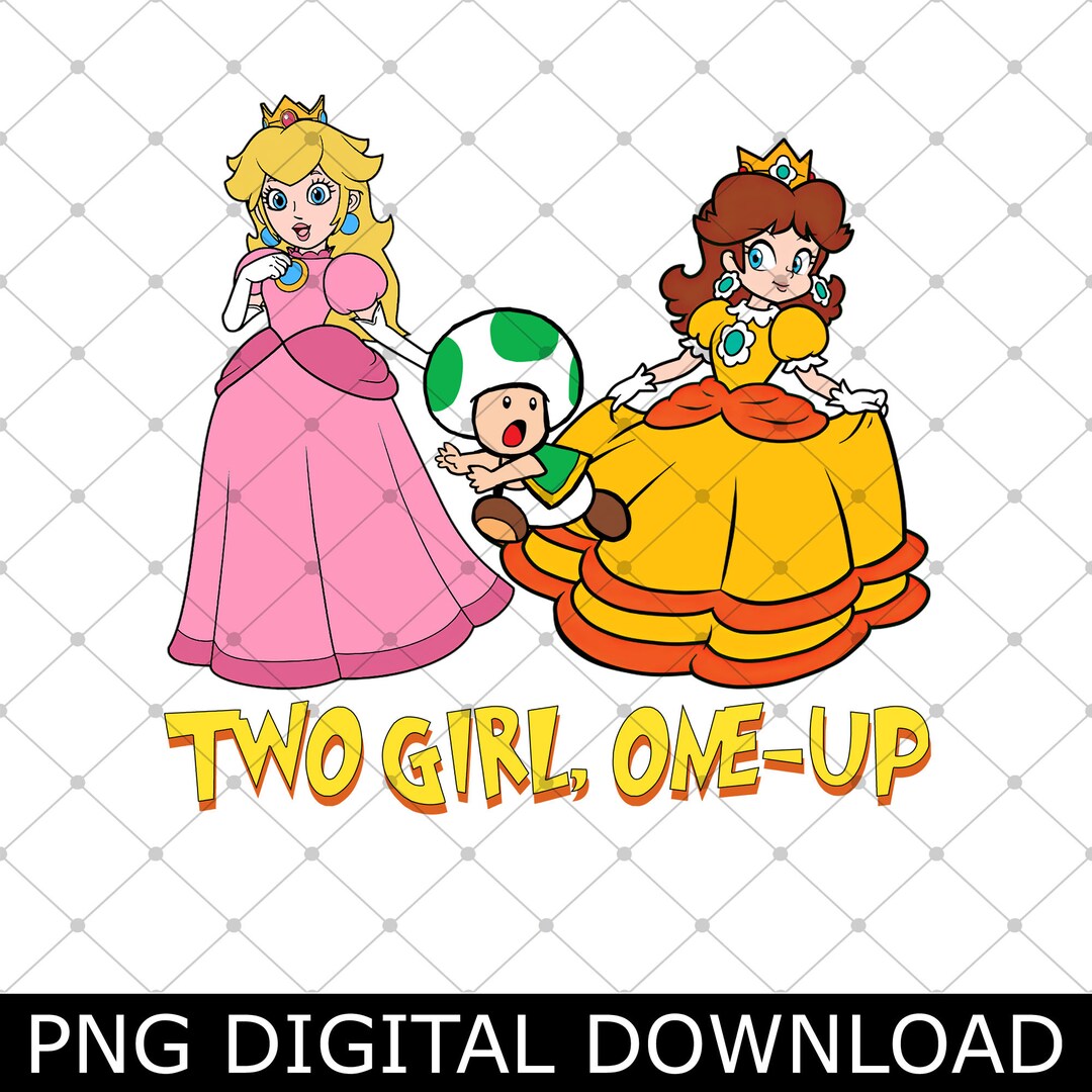 Two Girls One up Vintage Png, Funny Mario Game Png, Toad and Princess ...