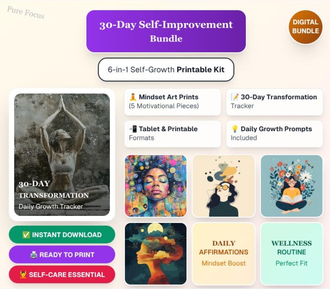 Self-improvement Printables | 30-day Habit Trackers | Mindset Journals ...