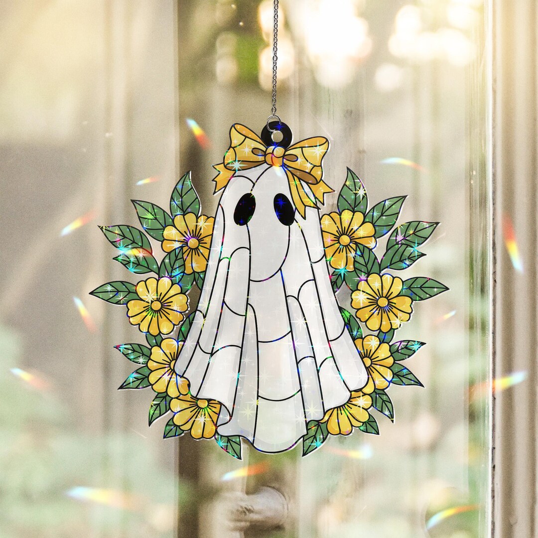 Ghost Flower Acrylic Suncatcher | Hologram Star Halloween Ornament - Etsy