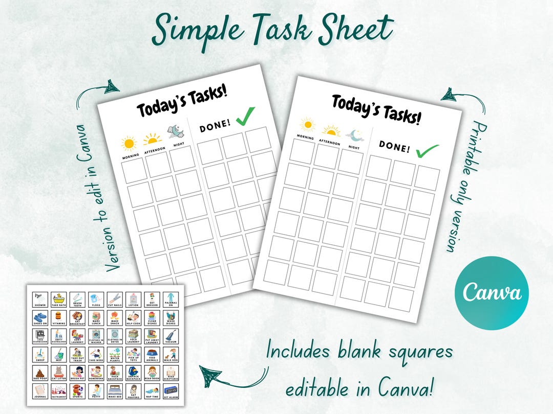Kids Chore Chart: Daily Routine, Task Icons (printable PDF Download - Etsy