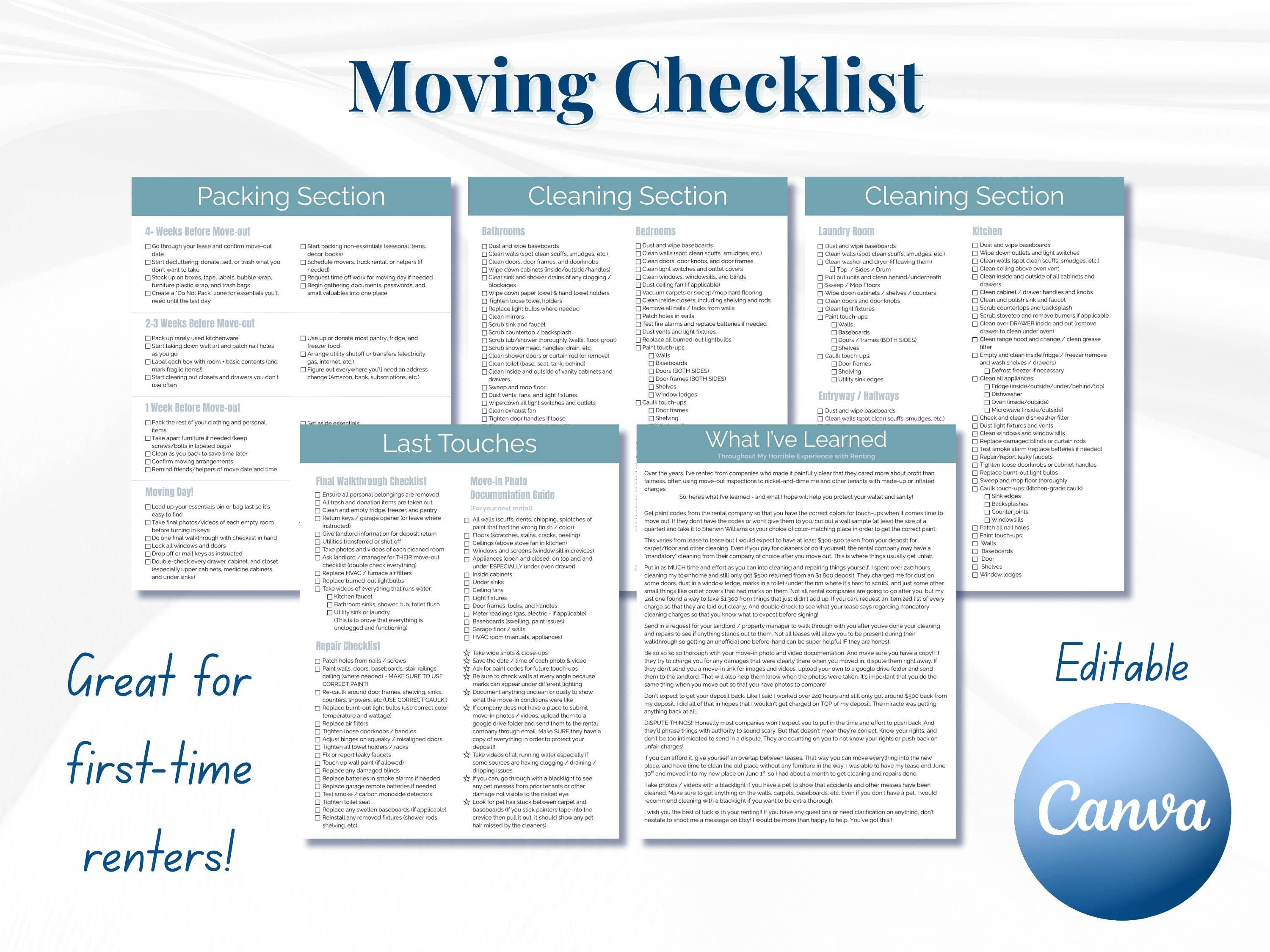Move-out Checklist Bundle: Rental Cleaning, Packing, & Landlord Guide ...