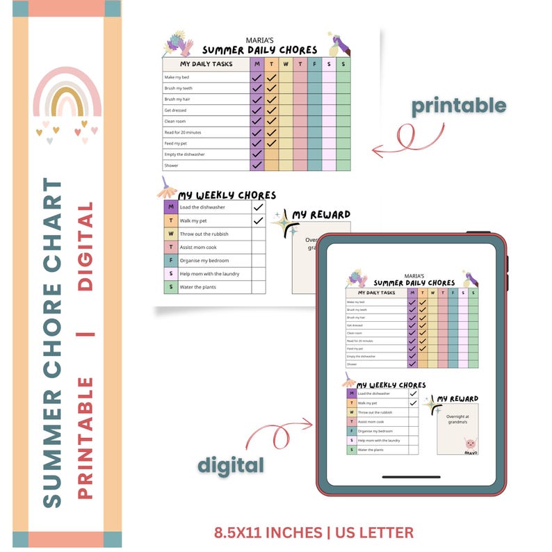 Editable Chore Chart for Kids, Printable Kids Daily and Weekly ...