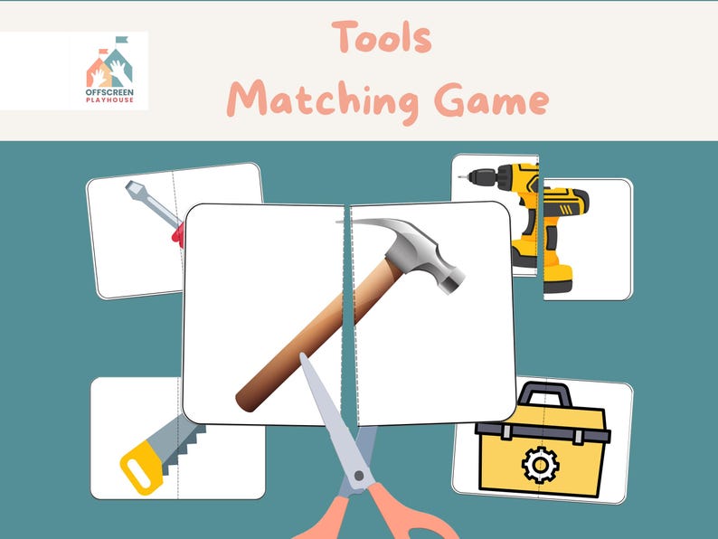 Printable Tools Matching Card Game for Toddlers and Preschoolers Match ...