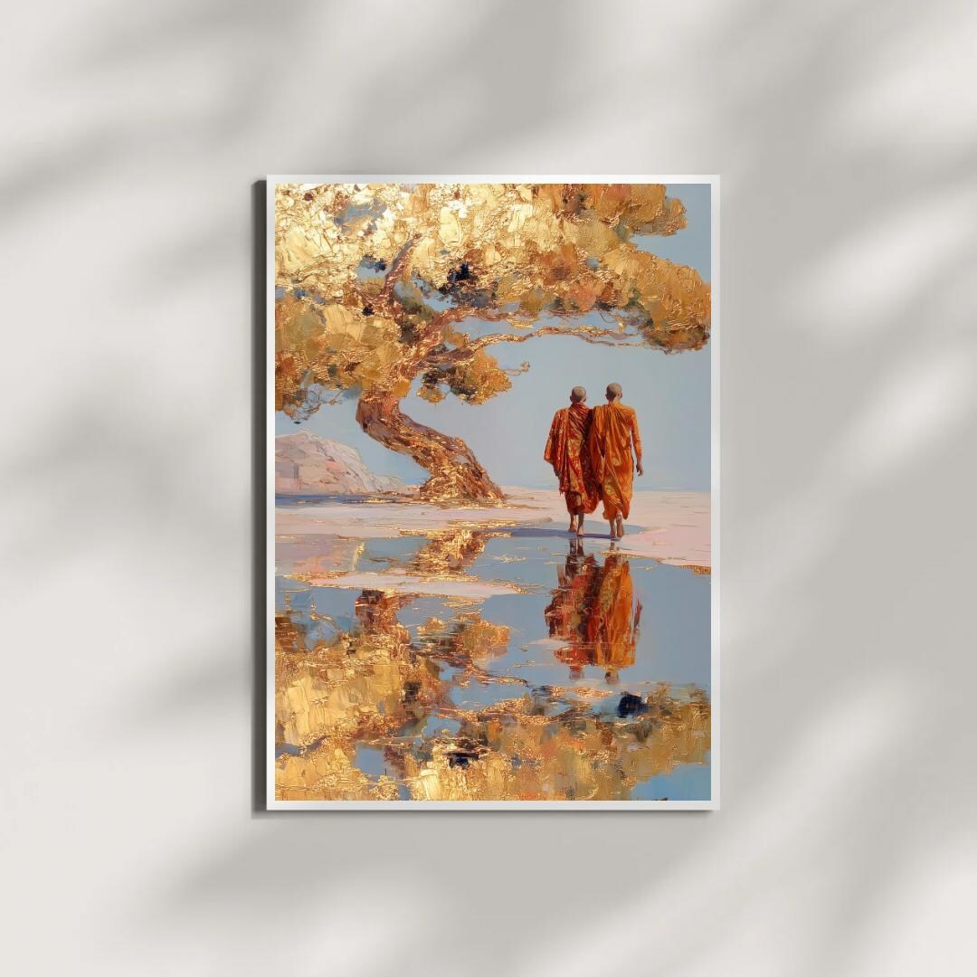 Buddhist Monks Walking Poster | Matte Vertical Poster, Gold Tree ...