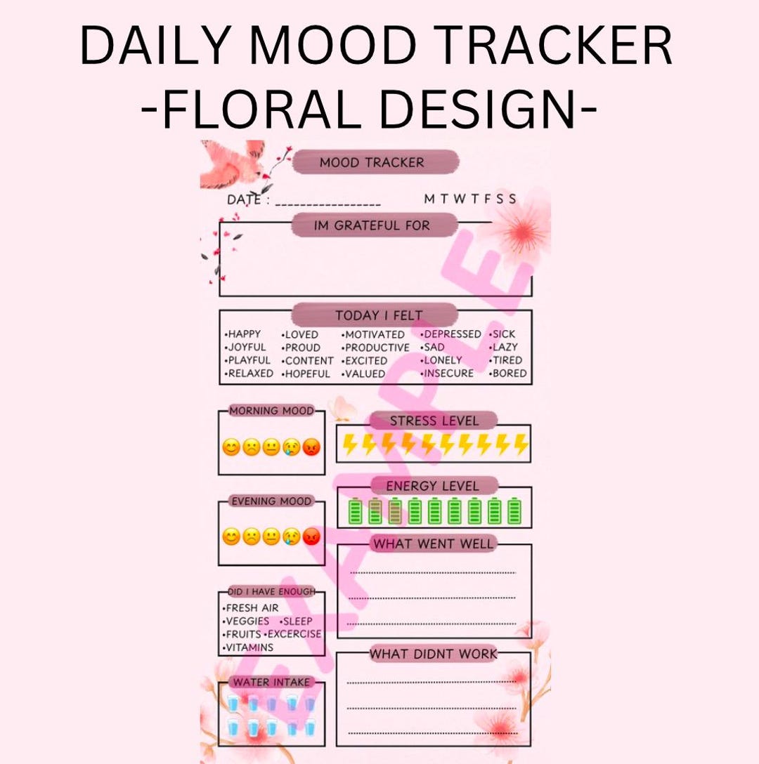 Flower Mood Tracker | Printable Daily Mental Health Planner | Soft Girl ...
