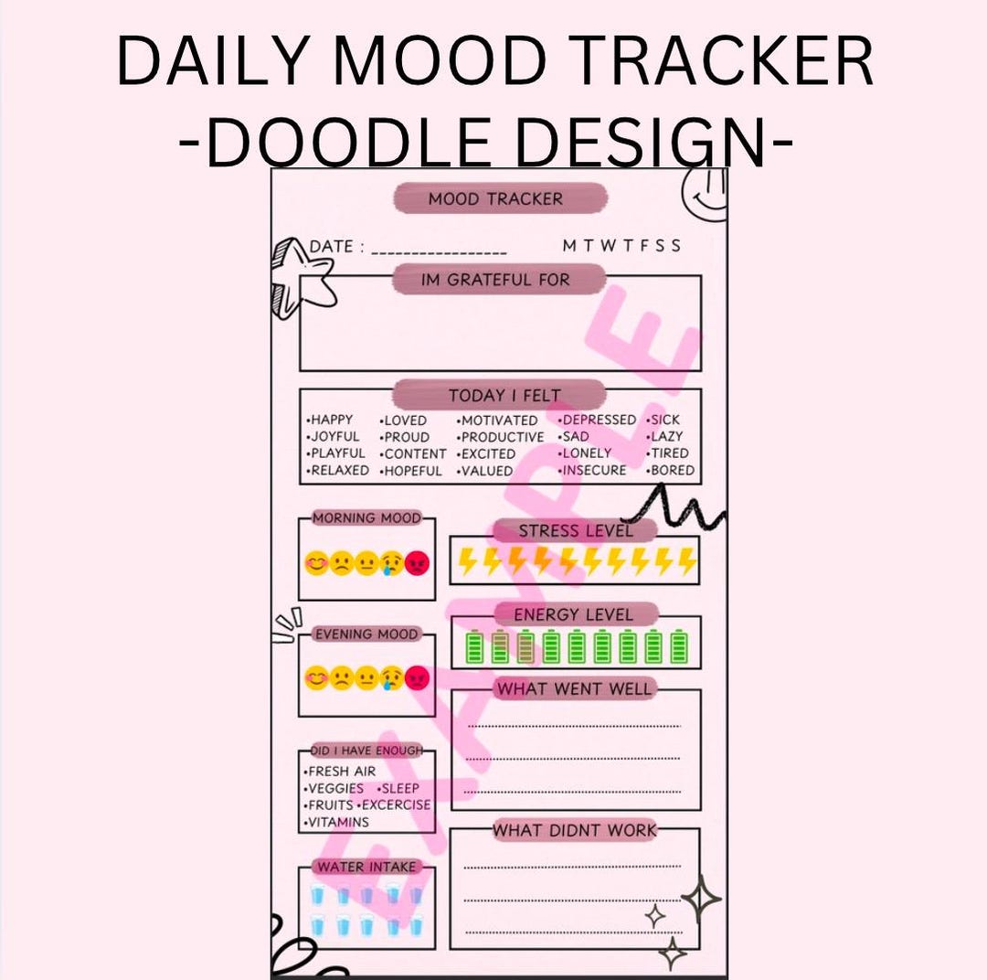 Doodle Mood Tracker | Printable Daily Self Care Planner | Cute Journal ...