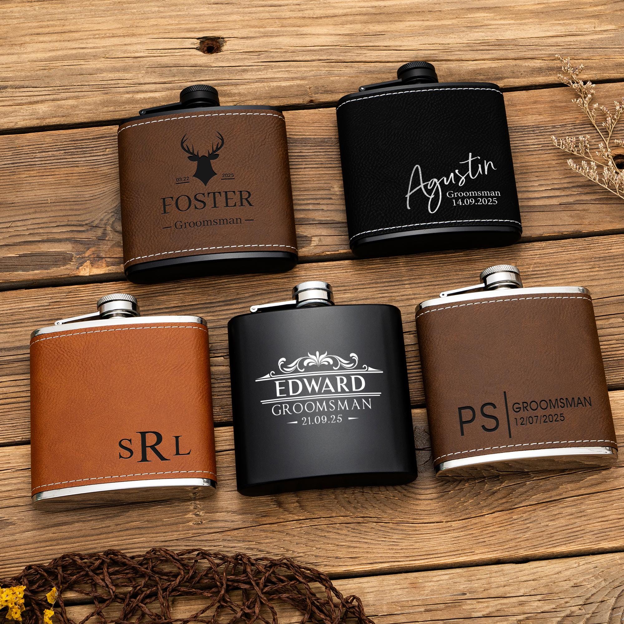 Personalized Leather Flask for Men, Groomsmen Gifts, Custom Leather ...