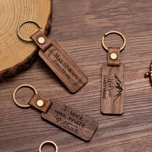 Personalized Walnut Wood Keychain, Engraved Keychain, Custom Wood Key ...