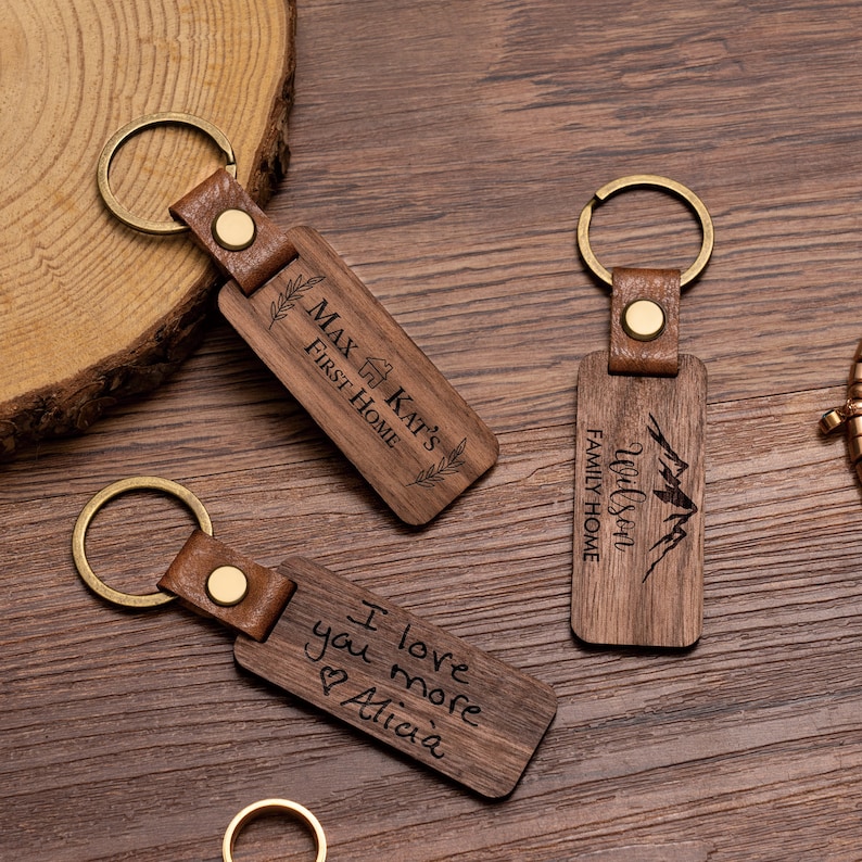 Personalized Walnut Wood Keychain, Engraved Keychain, Custom Wood Key ...