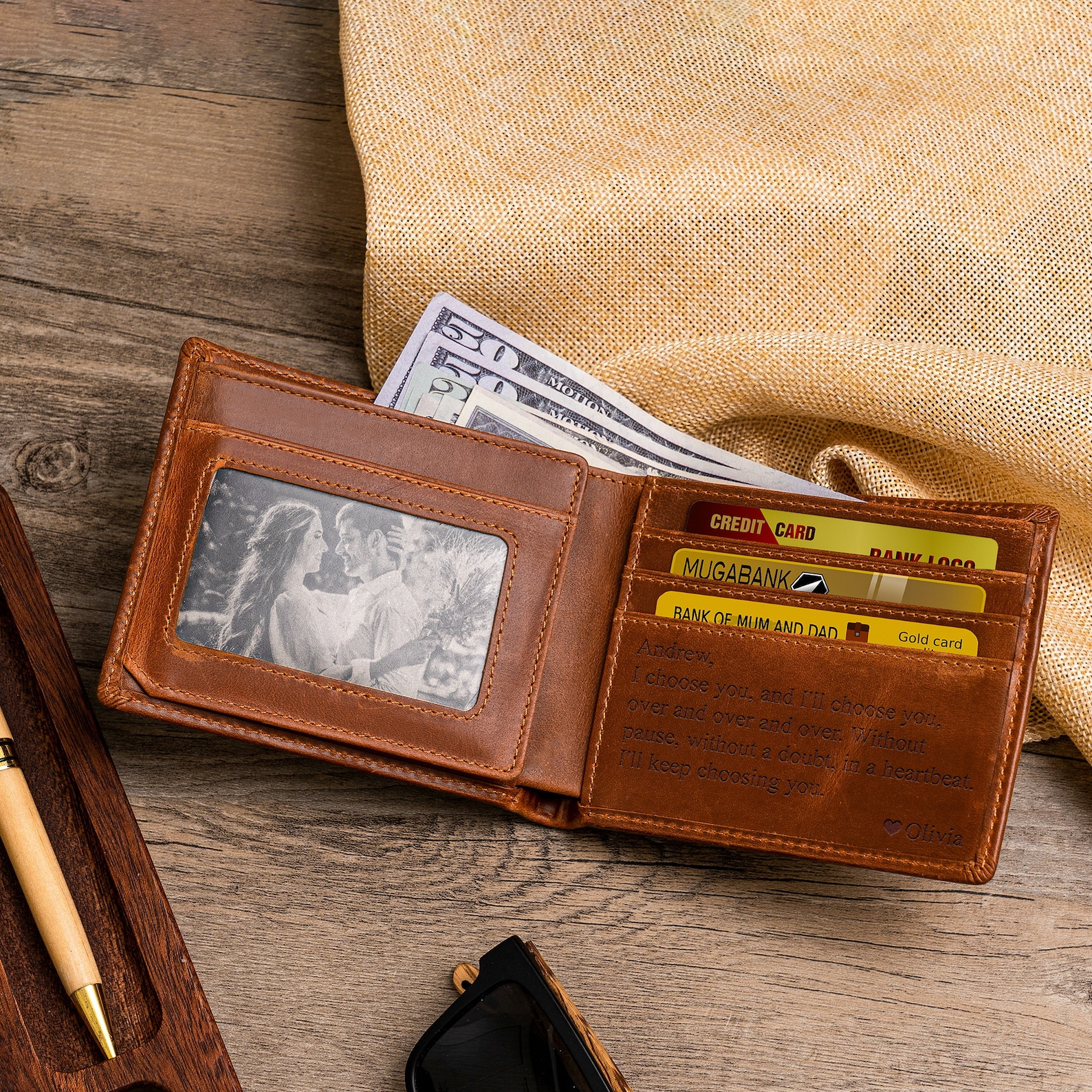 Leather Wallet Personalized Christmas Gift Mens Wallet - Etsy