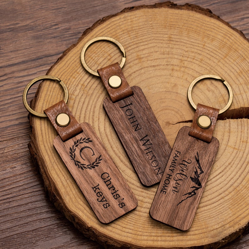 Personalized Walnut Wood Keychain Engraved Keychain Custom - Etsy