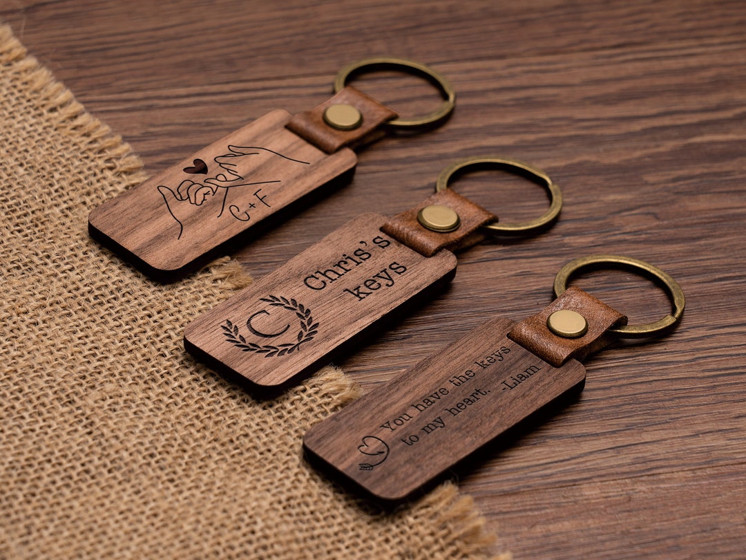Personalized Walnut Wood Keychain, Engraved Keychain, Custom Wood Key ...