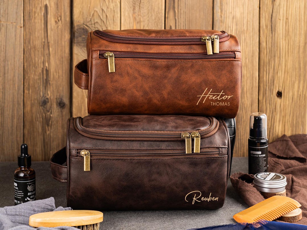 Men's Leather Toiletry Bag Personalized, Groomsmen Gift, Dopp Kit for ...