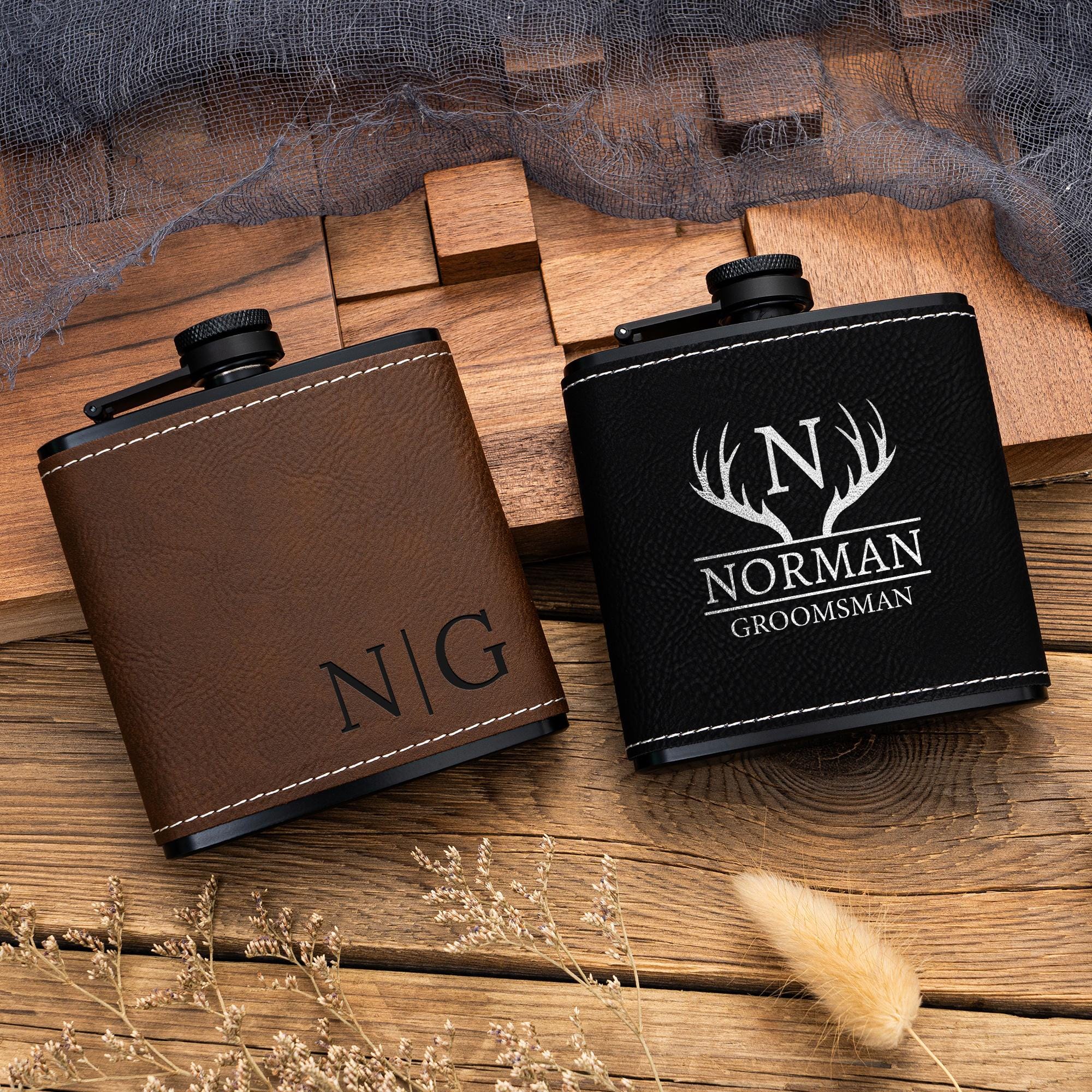Personalized Leather Flask for Men, Groomsmen Gifts, Custom Leather ...